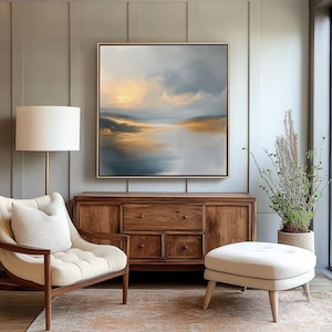 Abstract Blue and Gold Landscape Art Print Canvas, Abstract Sunset ...