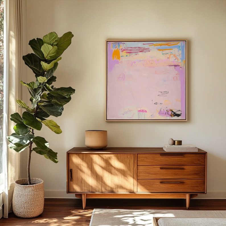 Abstract Art Print - Light Pink Modern Artwork for Home Decor, Square ...
