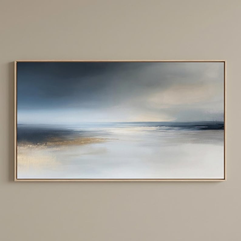 Oversized Horizontal Abstract Wall Art Canvas Navy Blue Grey Landscape ...