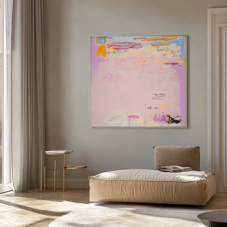 Abstract Art Print - Light Pink Modern Artwork for Home Decor, Square ...