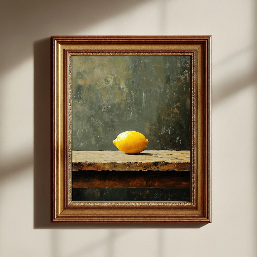 Realistic Lemon Art Print, Still Life Rustic Kitchen Wall Art - Dining ...
