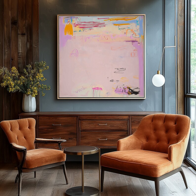 Abstract Art Print - Light Pink Modern Artwork for Home Decor, Square ...