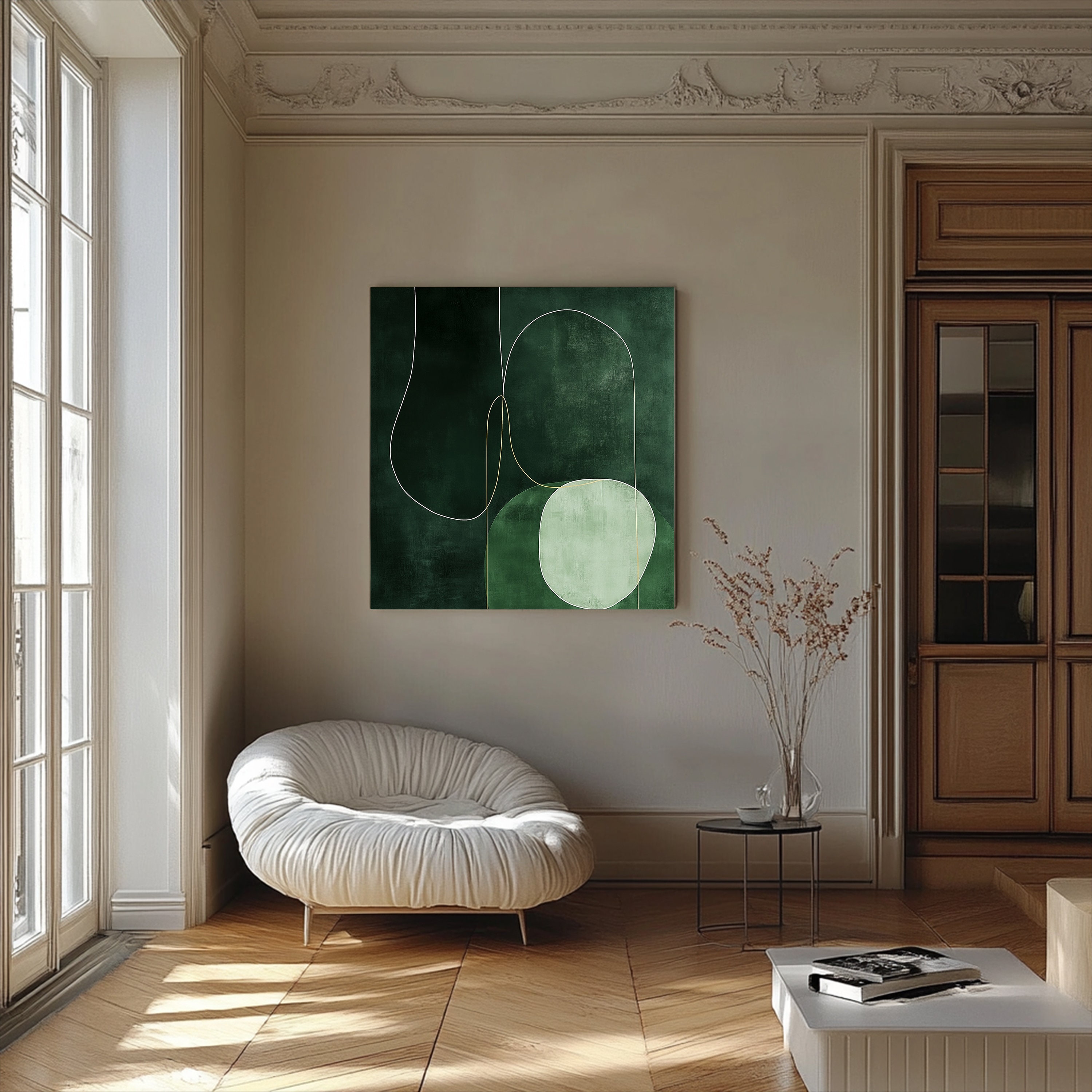 Emerald Green Wabi Sabi Wall Art – Abstract Canvas Print With Round ...