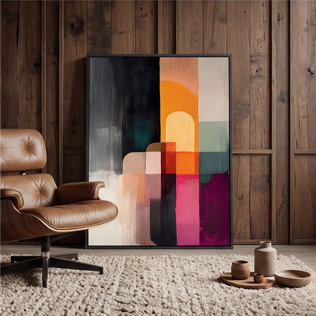 Geometric Bold Color Block Abstract Wall Art Minimalist Painting Modern ...