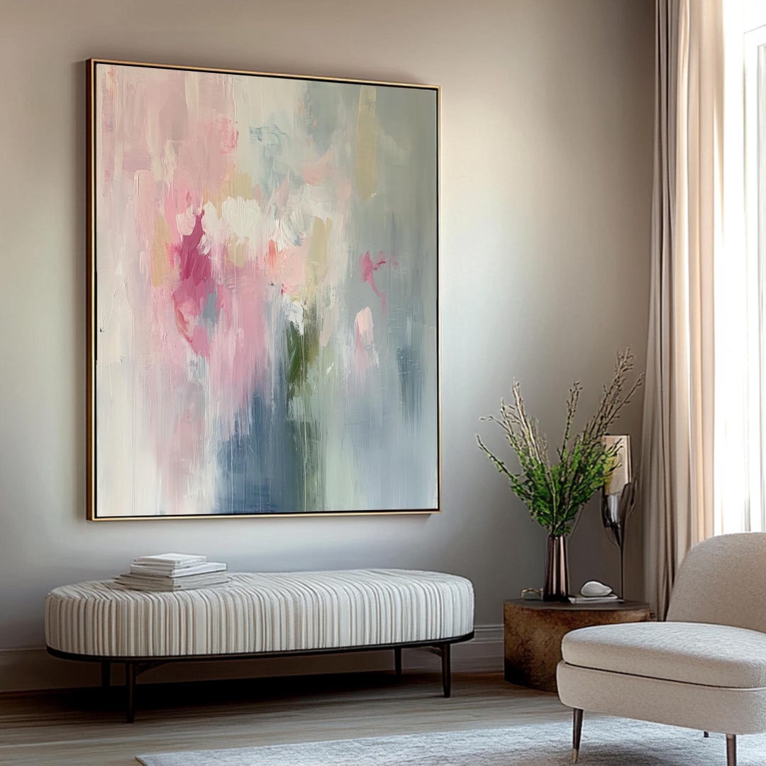Soft Pastel Abstract Painting Pink & Blue Canvas Art Print, Modern Wall ...