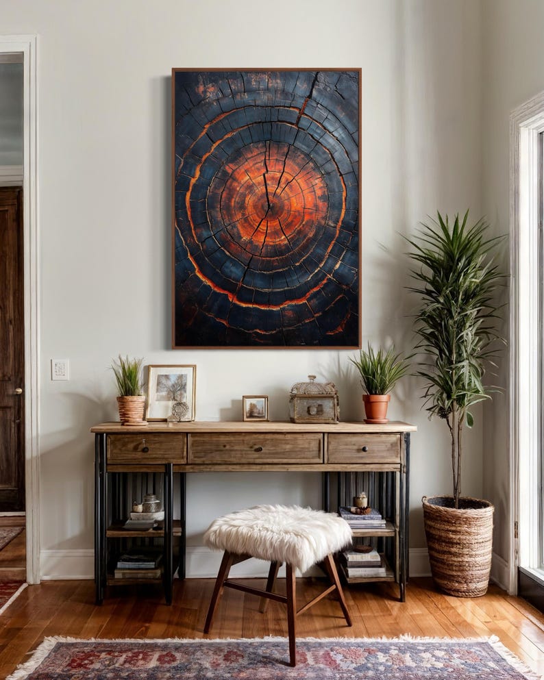 Tree Ring Framed Wall Art - Abstract Wood Grain Art – Burnt Tree Rings ...