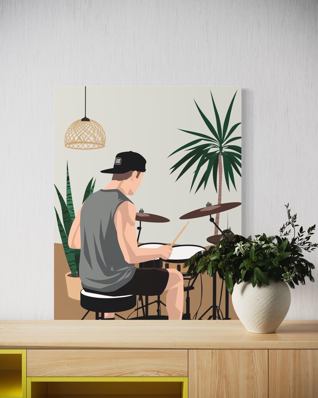 Rhythm in Motion: Minimalist Drummer in Boho Interior | Modern Music ...