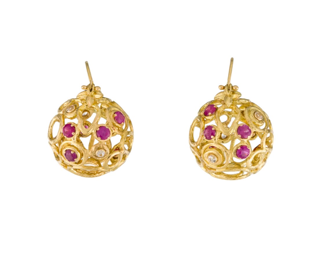 Gabrielle Sanchez 18K Ruby and Topaz Basket Weave Orb Flyer Earrings - Etsy