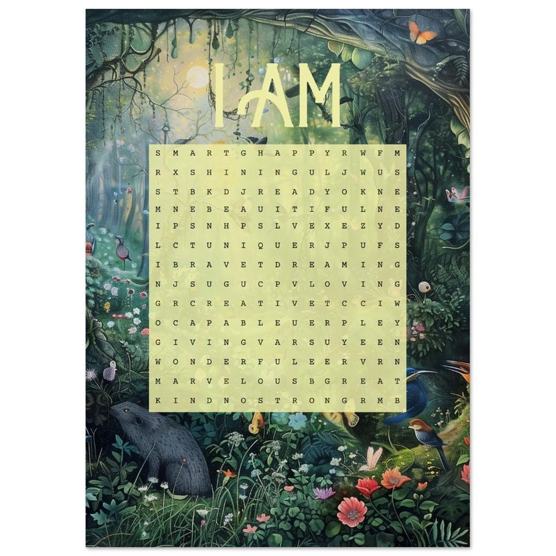 I AM: Affirmations Word Search Poster for Kids 22 Positive Hidden Words ...