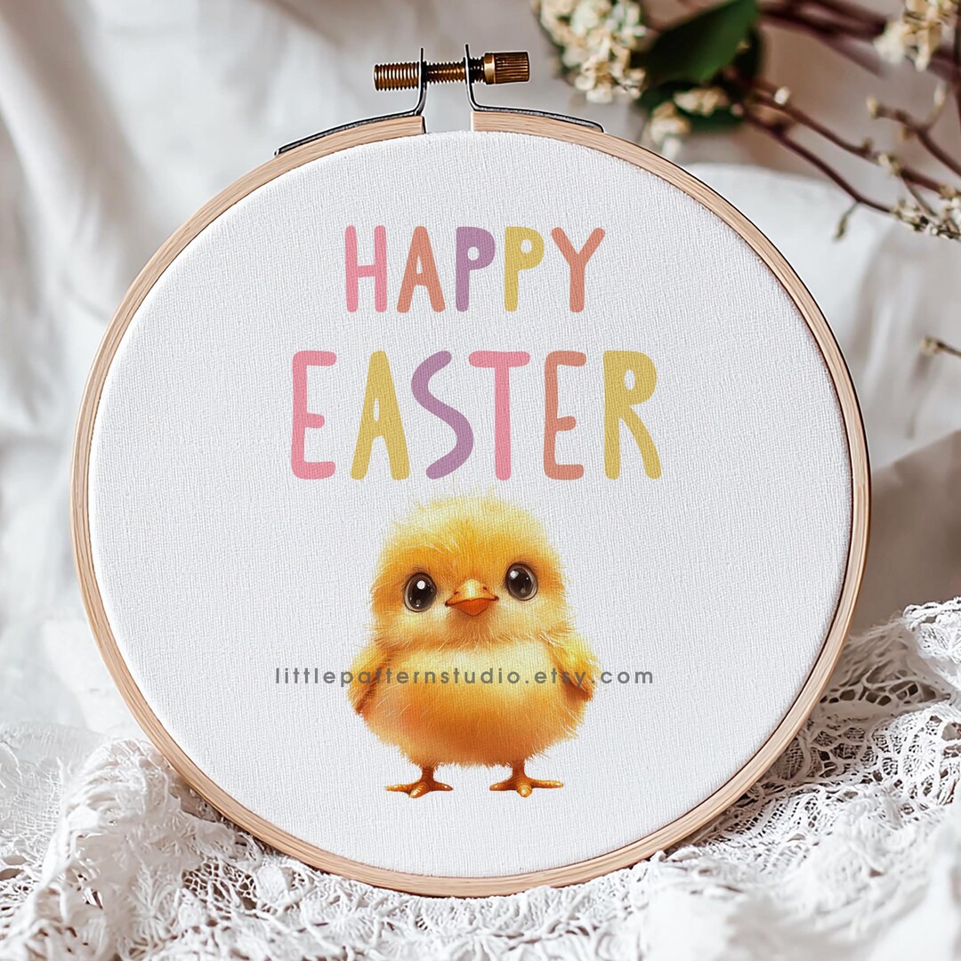 Happy Easter Chick Cross Stitch Pattern, Cute Spring Embroidery ...