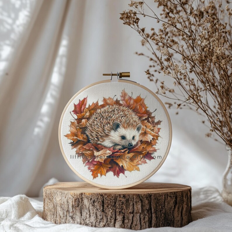 Cute Hedgehog Cross Stitch Pattern PDF | Autumn Leaves Design | 170x212 ...