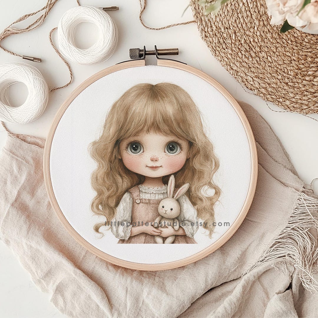 Cross Stitch Pattern - Cute Doll With Bunny Toy, Digital Download, PDF ...