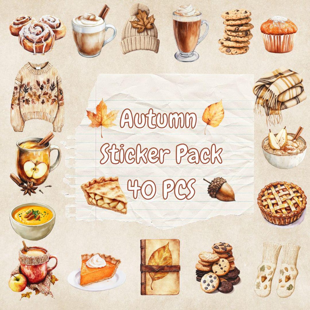 Autumn PNG Stickers Pack Cozy Watercolor Fall Baking Fashion Stickers ...