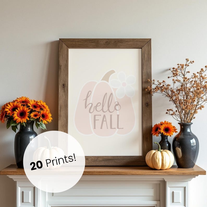 Minimal Pumpkin Floral Wall Art Set of 20: Neutral Autumn Decor ...
