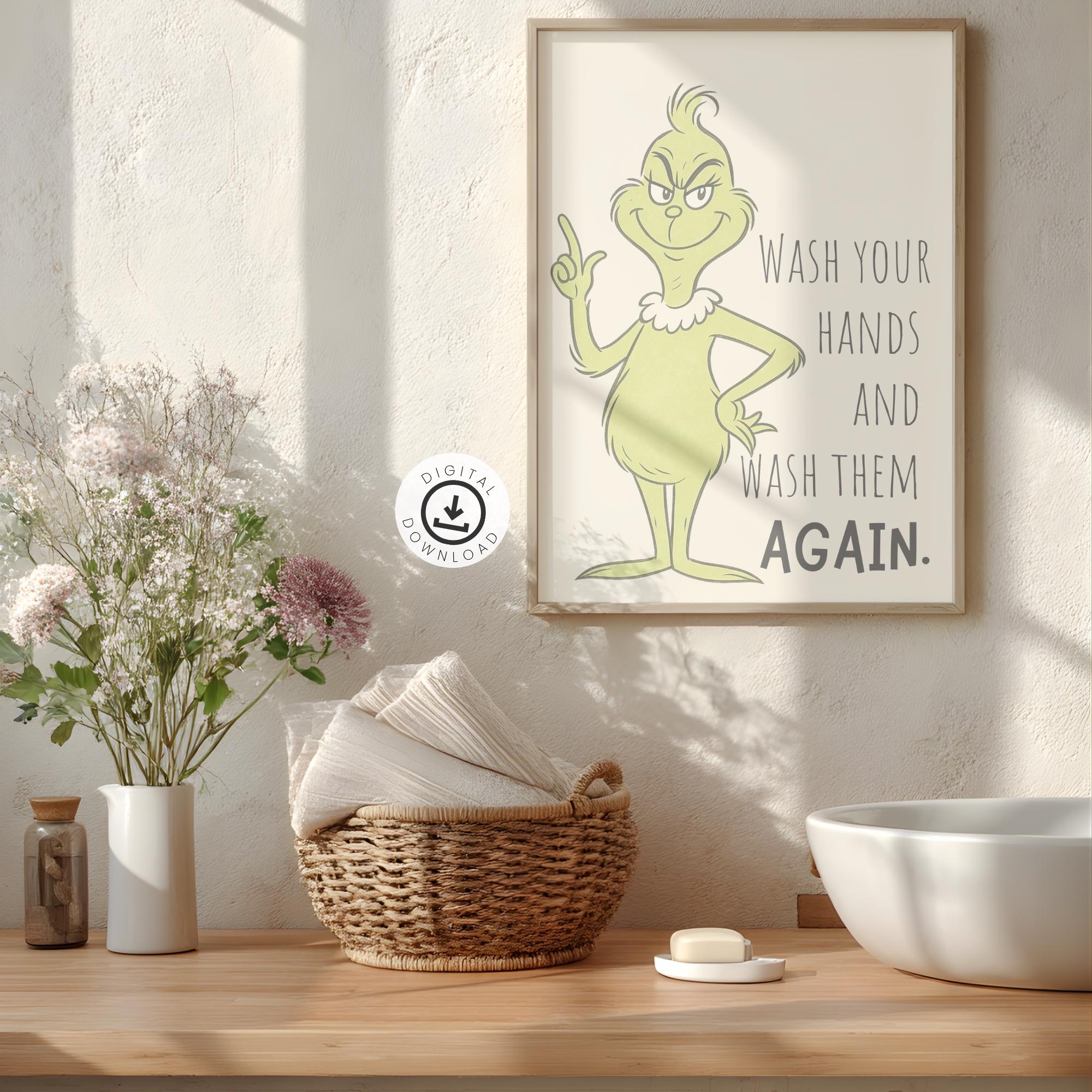 Funny Grinch Bathroom Wall Art Set | Christmas Bathroom Decor | Holiday ...