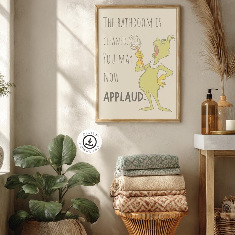 Funny Grinch Bathroom Wall Art Set | Christmas Bathroom Decor | Holiday ...