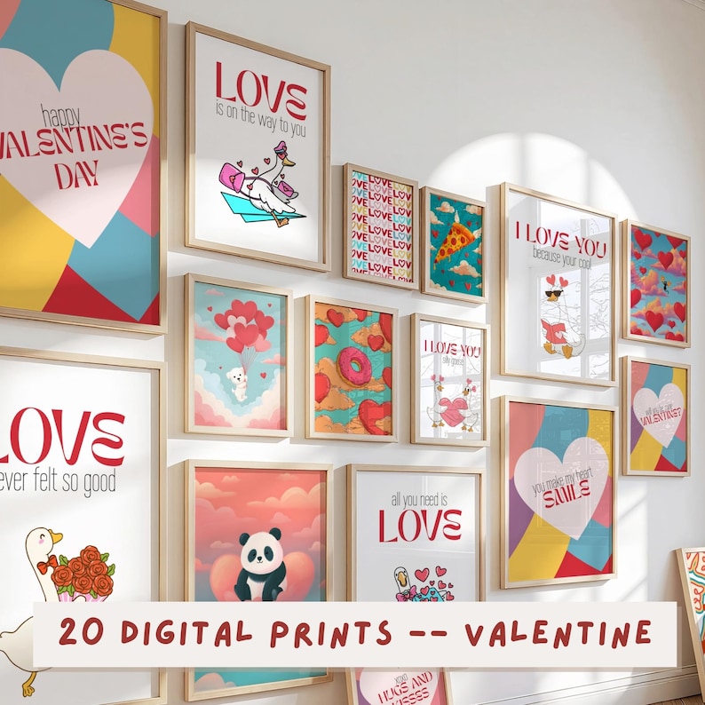 Valentine’s Day Wall Art Printable Decor, Playful Love Prints (digital ...