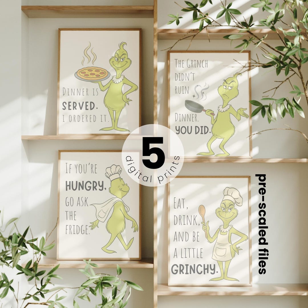 Grinch Christmas Kitchen Prints | Funny Holiday Wall Art | Whoville ...