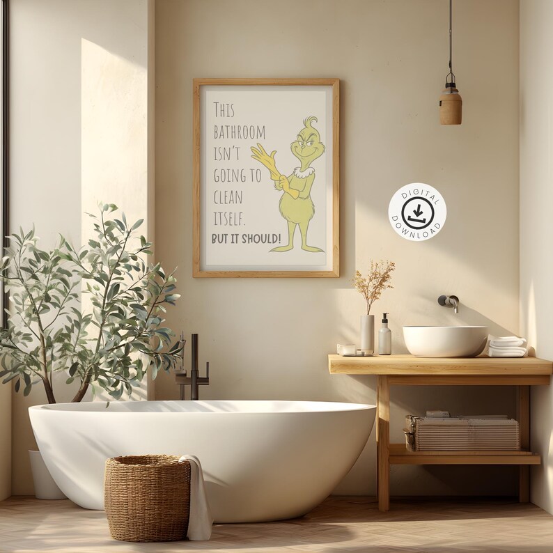 Funny Grinch Bathroom Wall Art Set | Christmas Bathroom Decor | Holiday ...