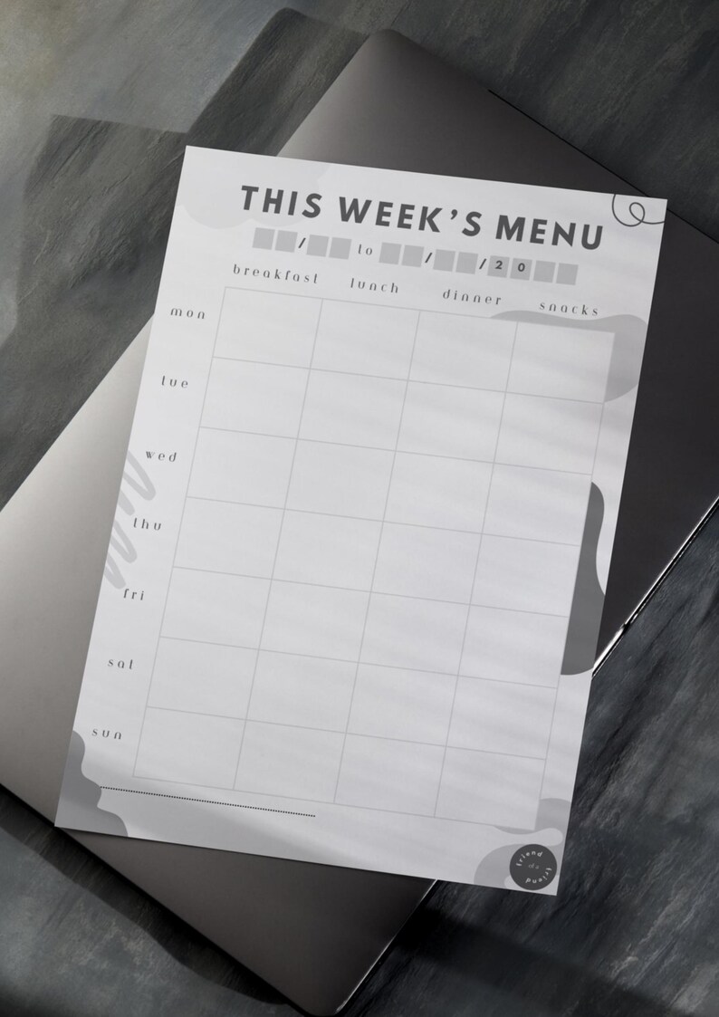 Printable Meal Planner - Black & White | Weekly Meal Plan, Food Tracker ...