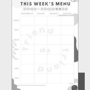 Printable Meal Planner - Black & White | Weekly Meal Plan, Food Tracker ...