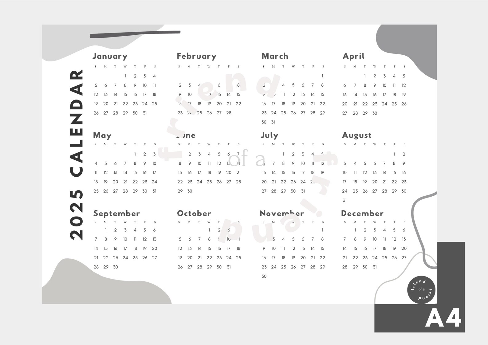 2024-2025 Printable Calendar Funky Black and White - Boho Modern ...
