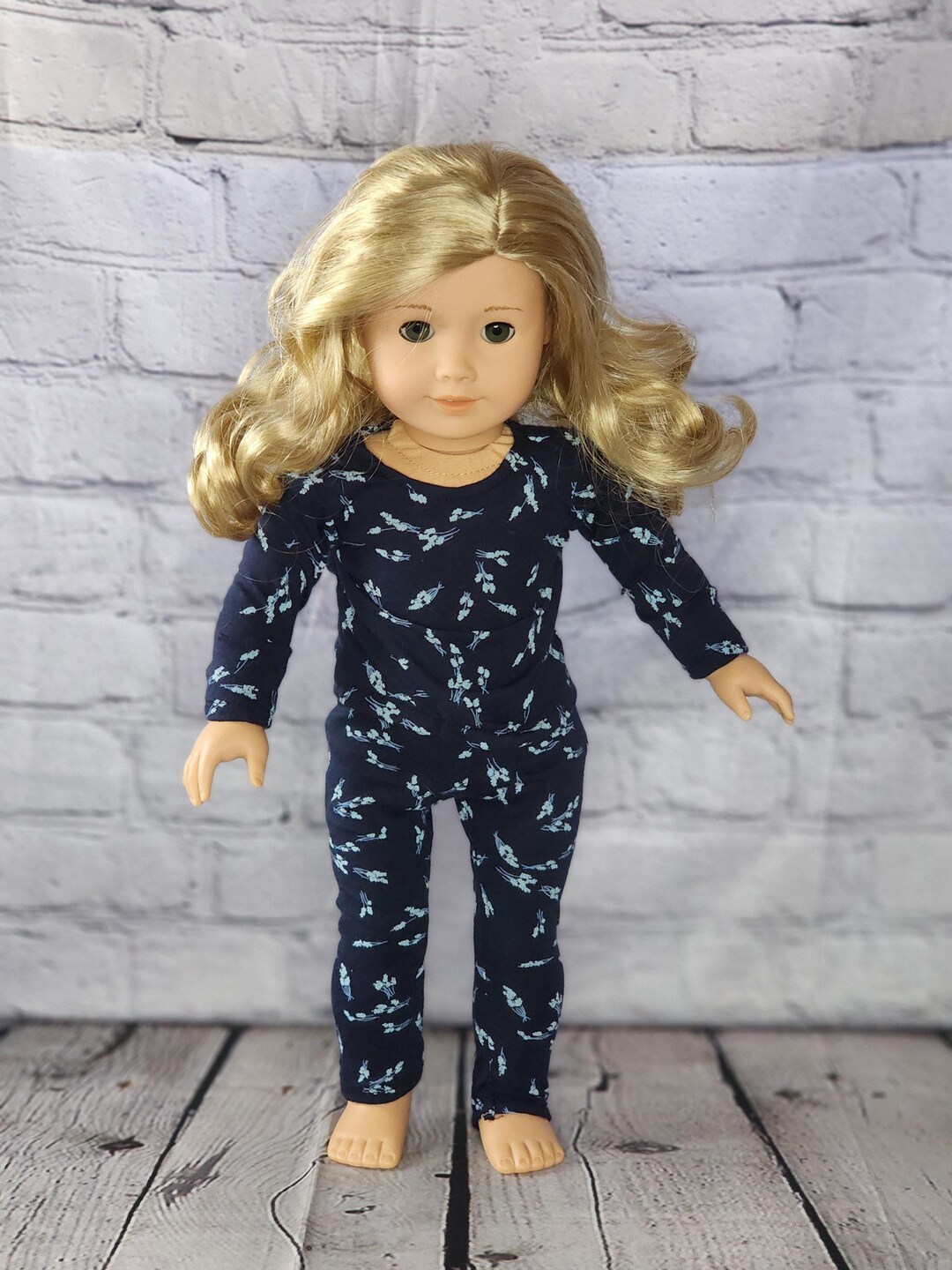 Doll Pajamas - 18 Inch Doll - Wheat Frond - 2 Piece Lounge Wear - NAVY ...