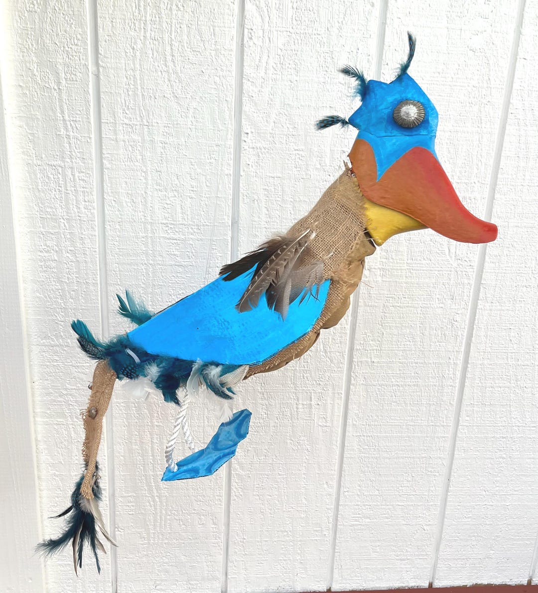 Whimsical Blue and Tan Bird Marionette - Handcrafted Puppet With ...