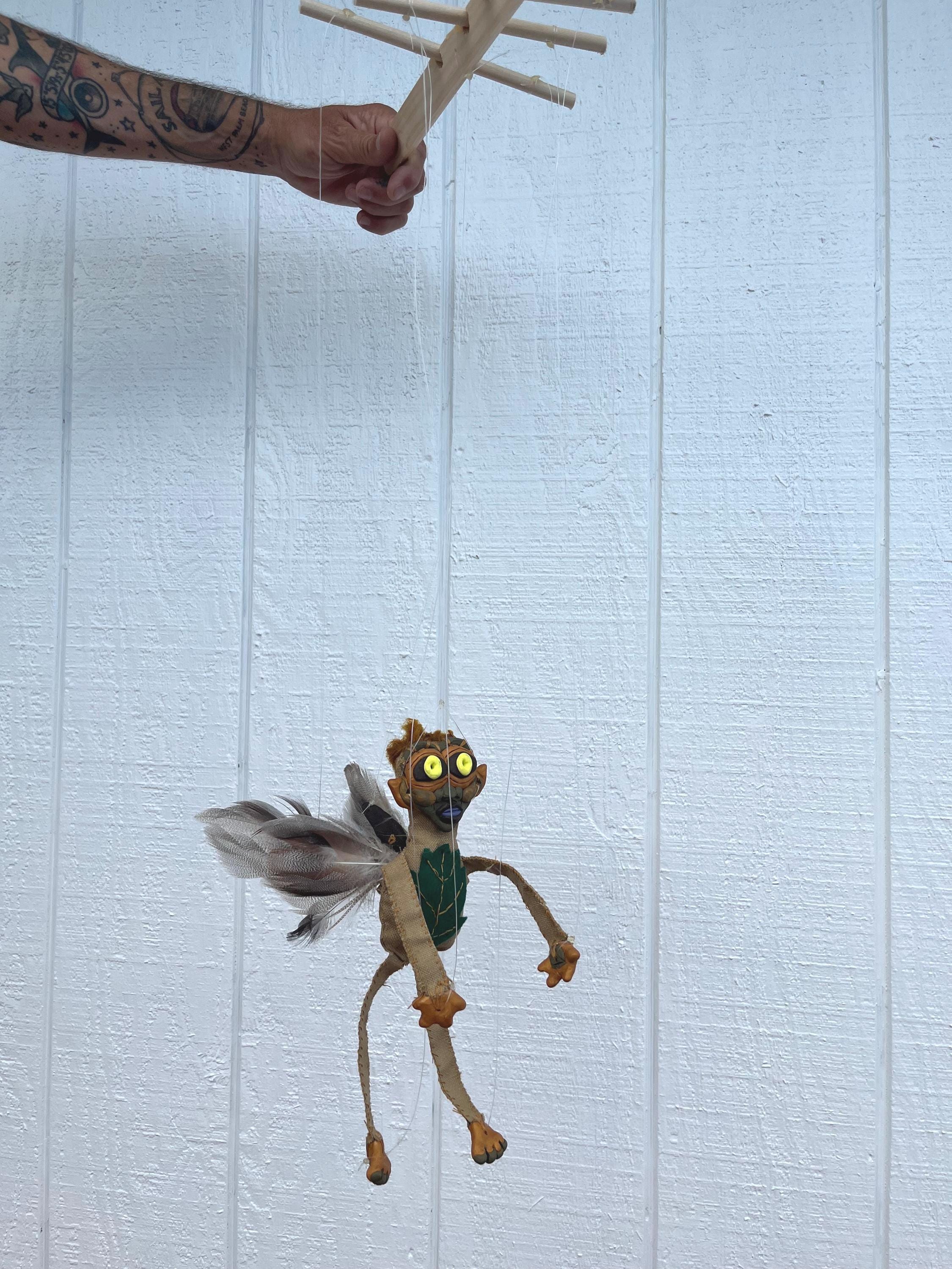 Woodland Sprite Marionette - Handcrafted Puppet With Feather Wings and ...