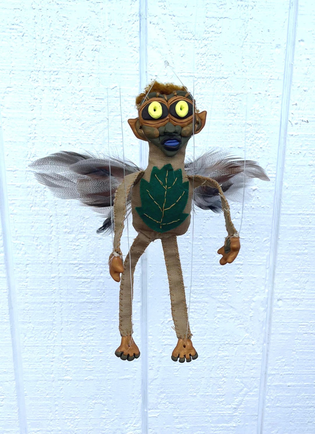 Woodland Sprite Marionette - Handcrafted Puppet With Feather Wings and ...