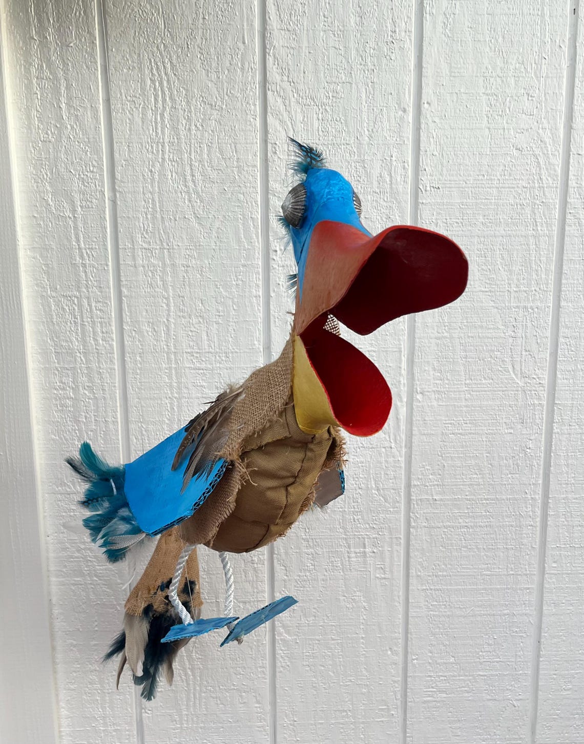 Whimsical Blue and Tan Bird Marionette - Handcrafted Puppet With ...