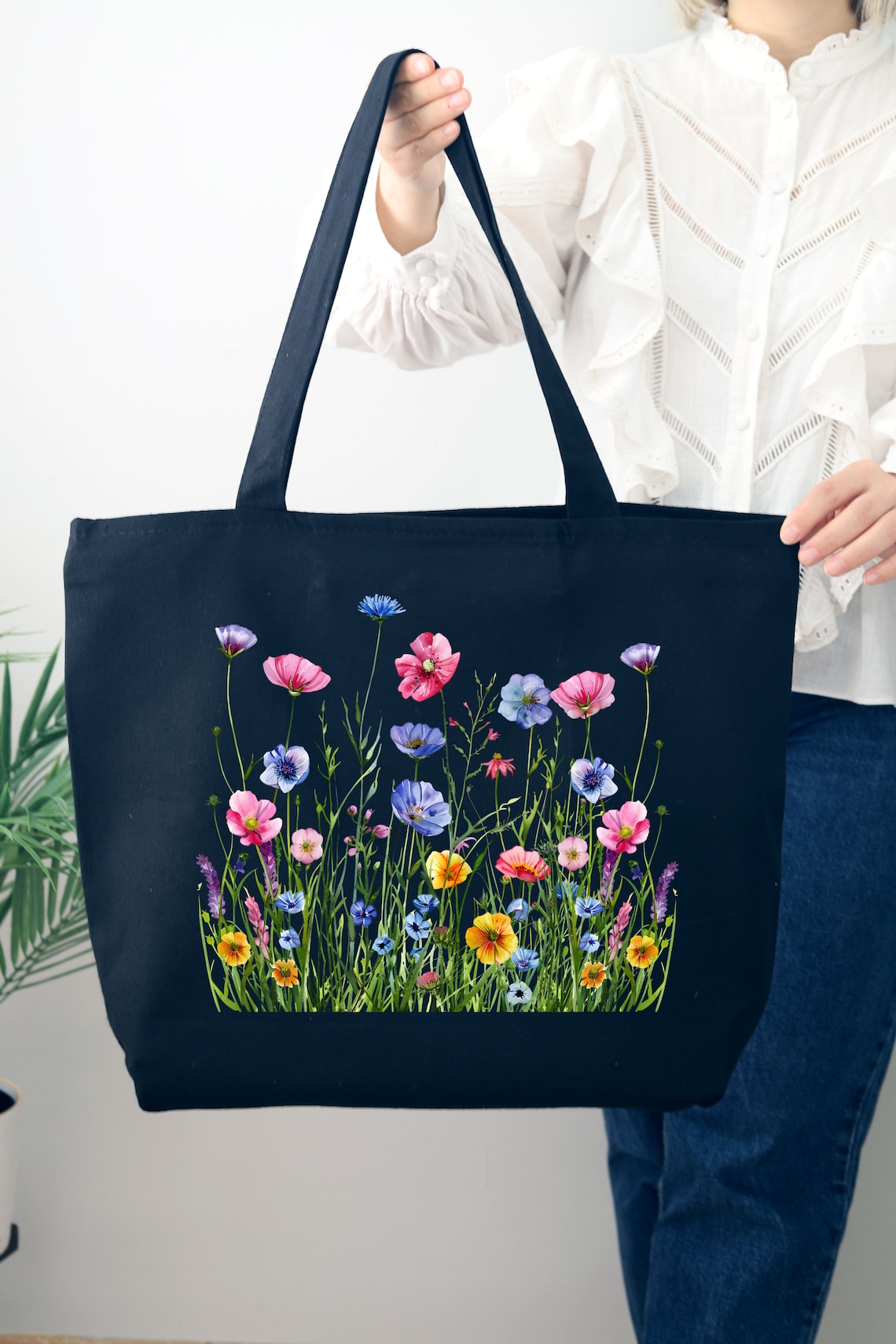 Floral Tote Bag, Wildflower Tote Bag, Women Gift Bag, Floral Botanical ...