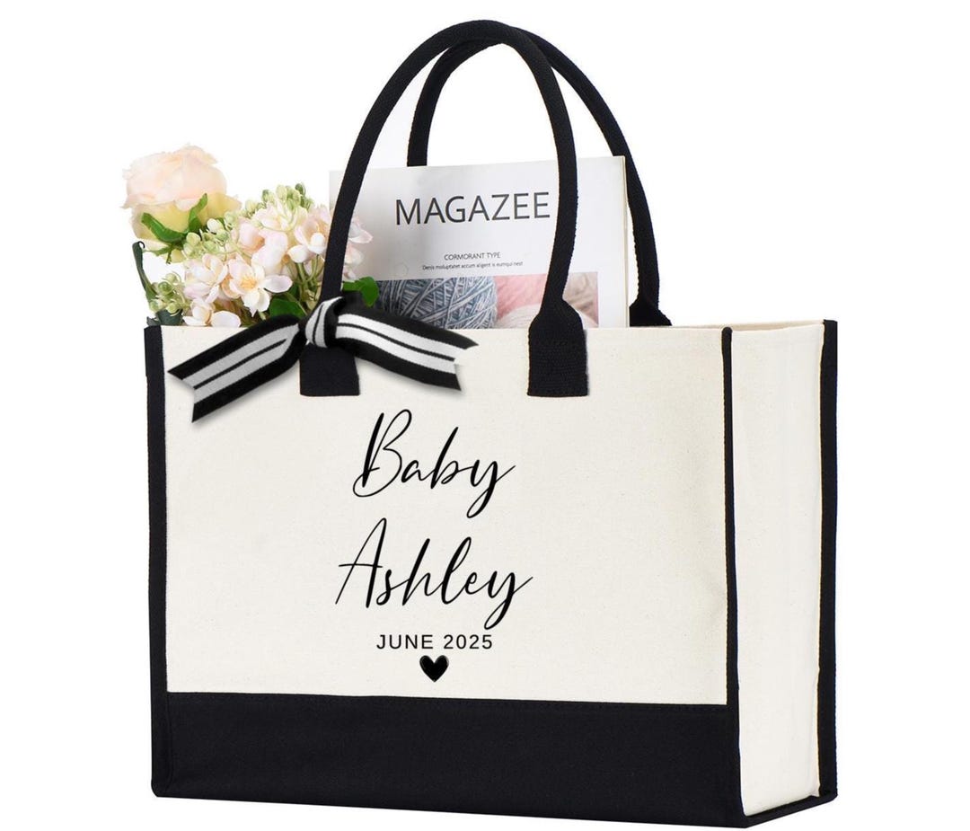 Custom Baby Name and Est. Tote Bag, Personalized New Baby Bag, New Mom ...