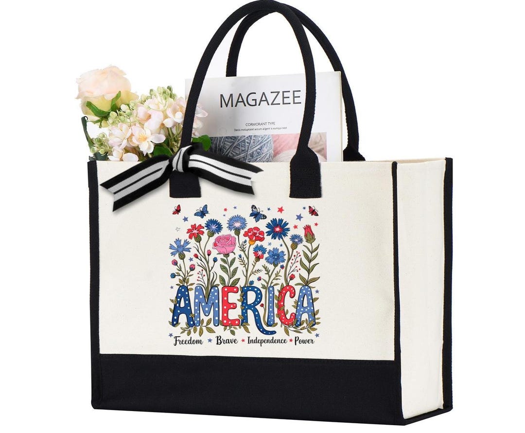 Floral America Tote Bag, Land of the Free Bag, 4th of July Bag, America ...