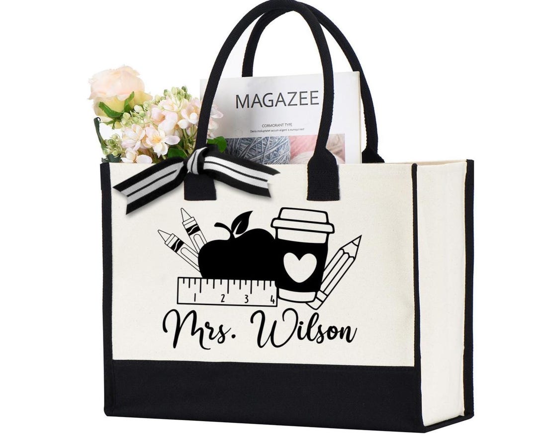 Custom Teacher Tote Bag, Personalized Apple Teacher Book Bag, Back to ...