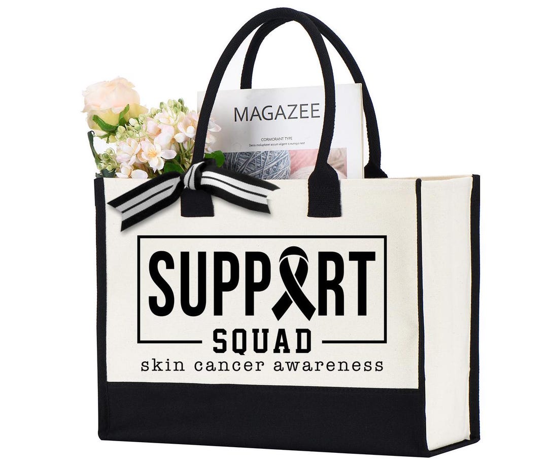 Skin Cancer Support Squad Bag, Skin Cancer Awareness Bag, Black Ribbon ...