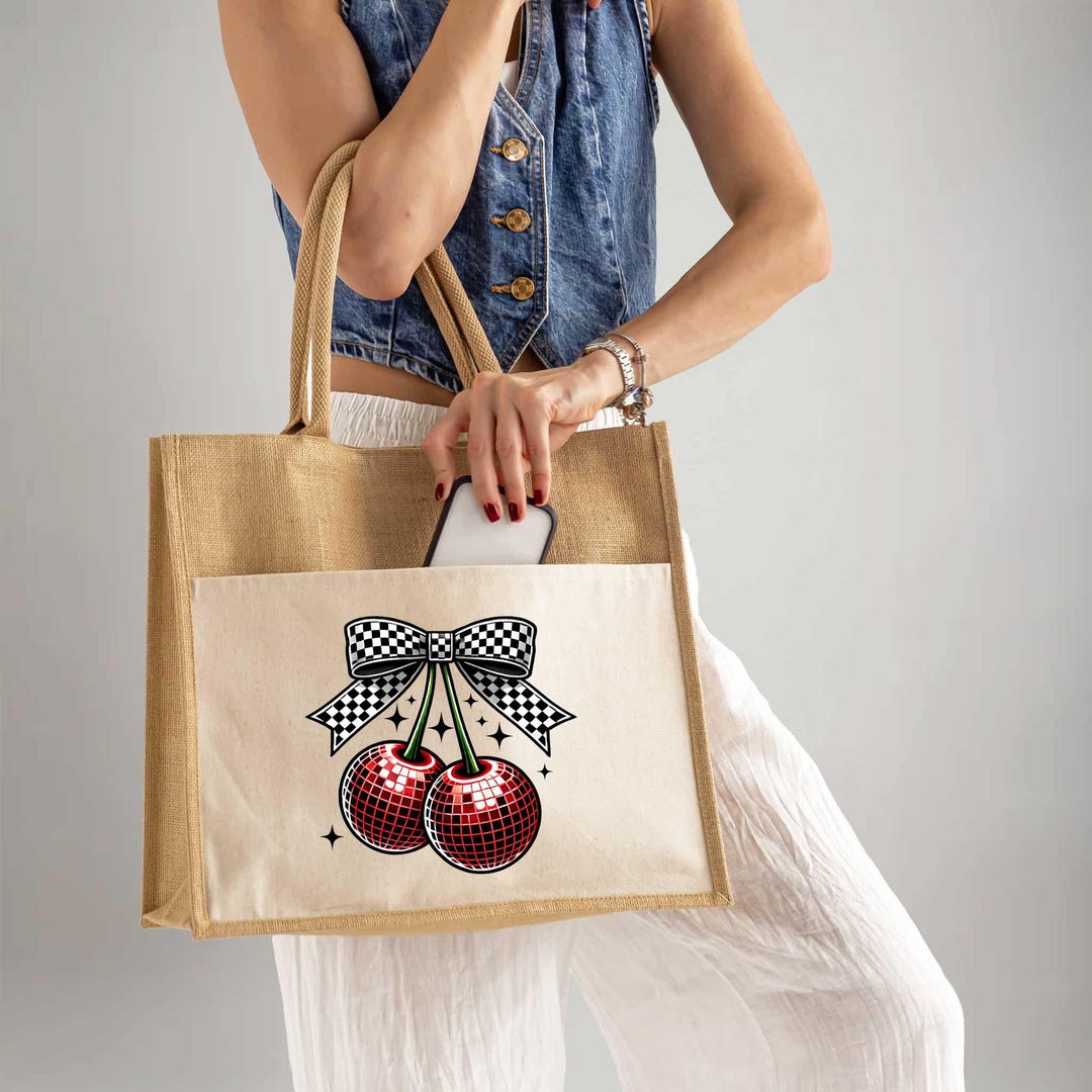 Cherry Tote Bag, Vintage Cherry Bag, Cherry Jute Bag, Fruit Bag, Summer ...