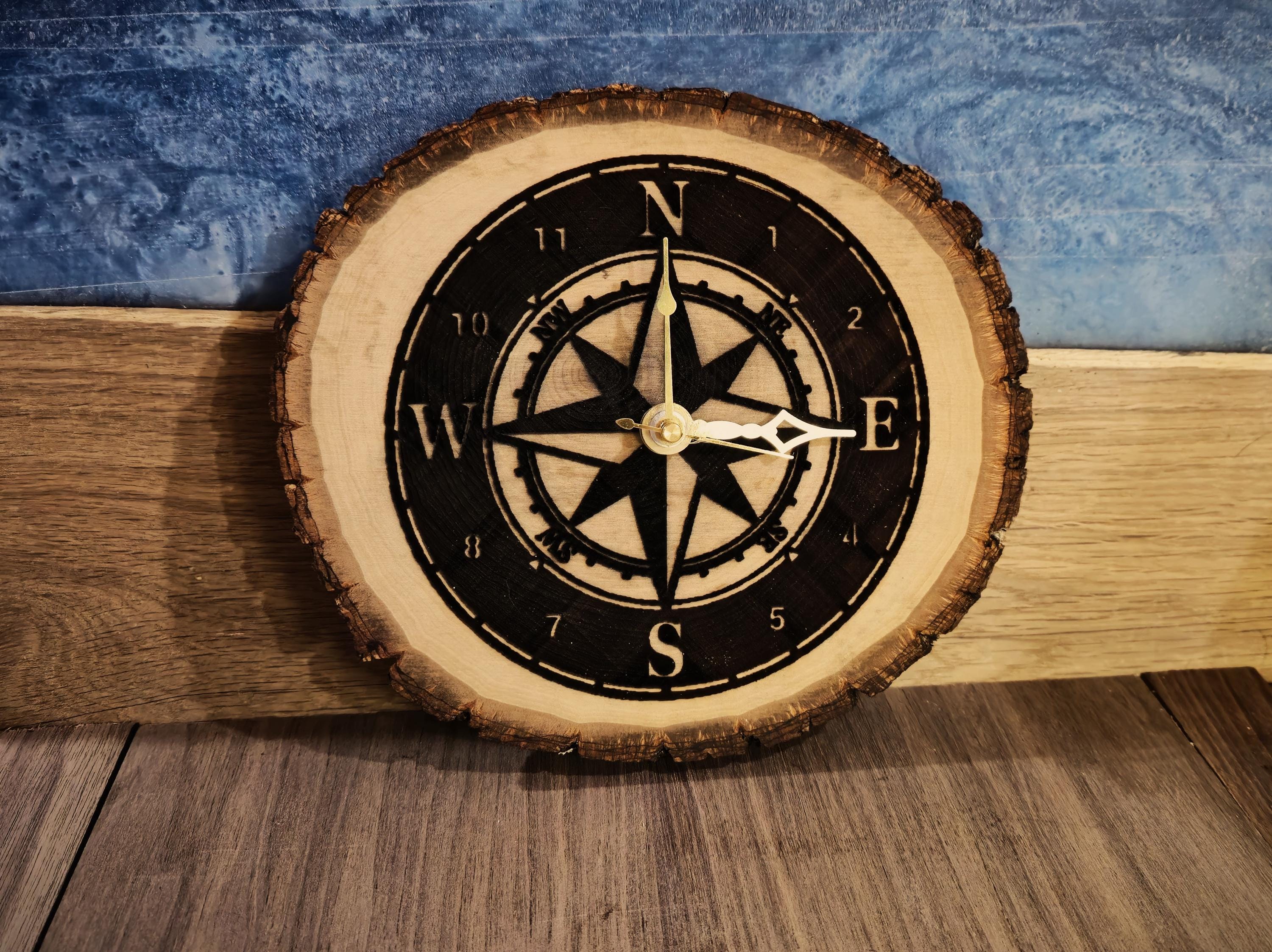 Compass Clock Face Wall Clock With Live Edge Bark. - Etsy