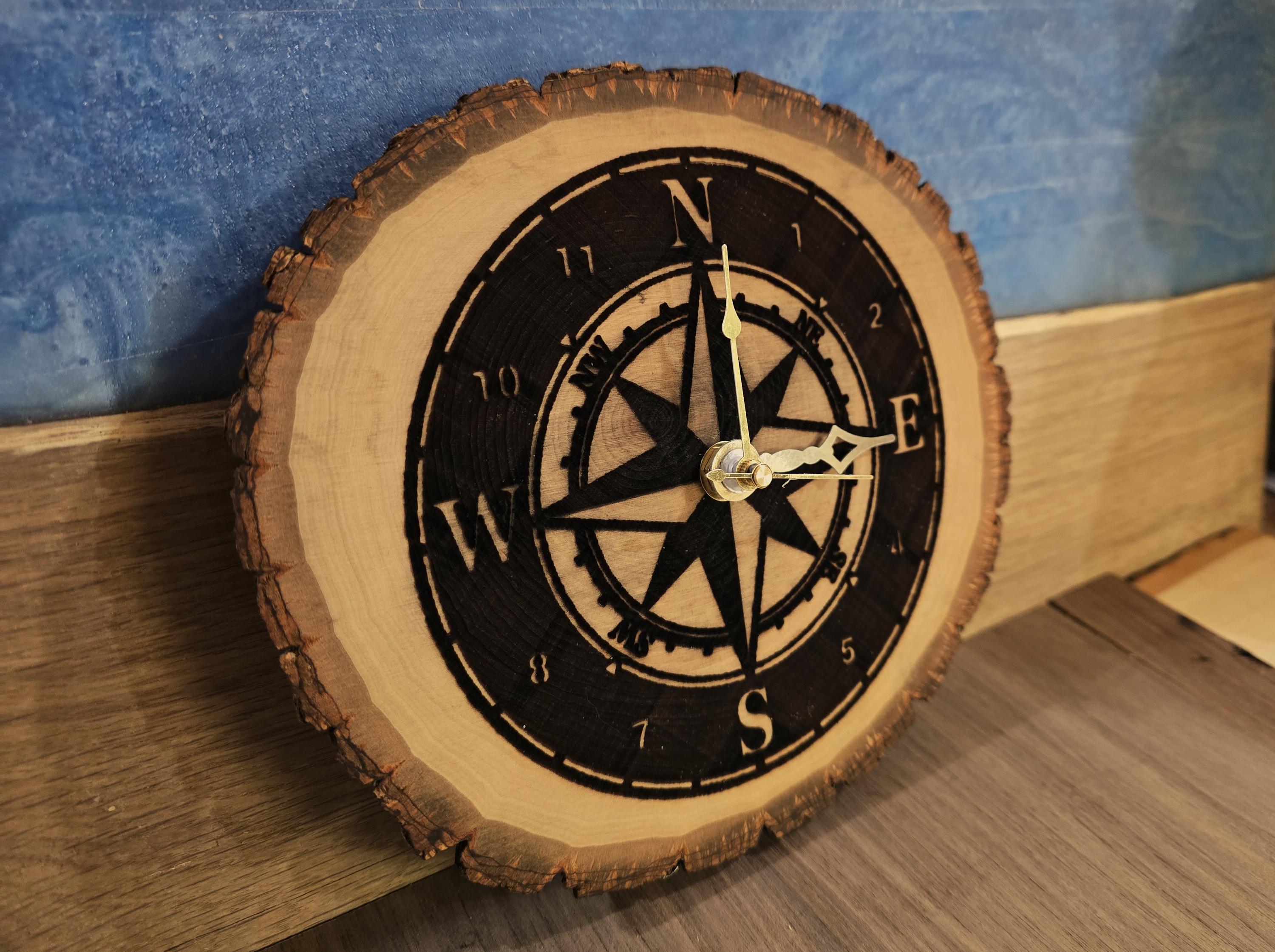 Compass Clock Face Wall Clock With Live Edge Bark. - Etsy