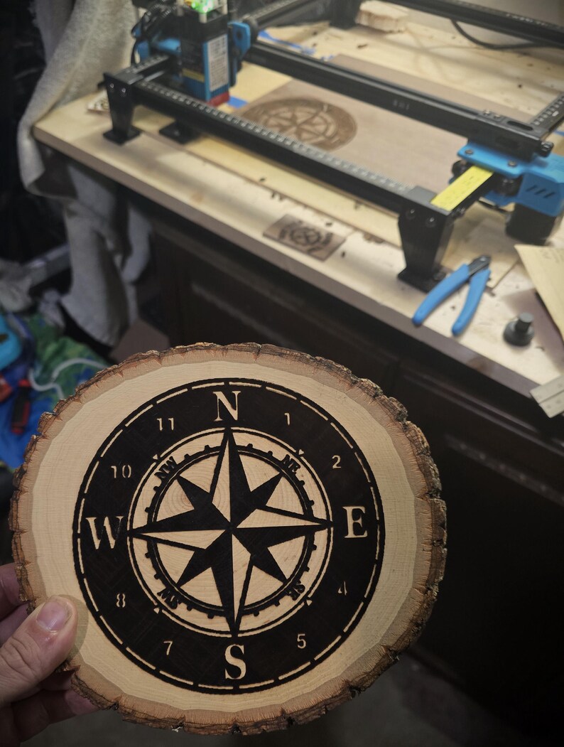 Compass Clock Face Wall Clock With Live Edge Bark. - Etsy
