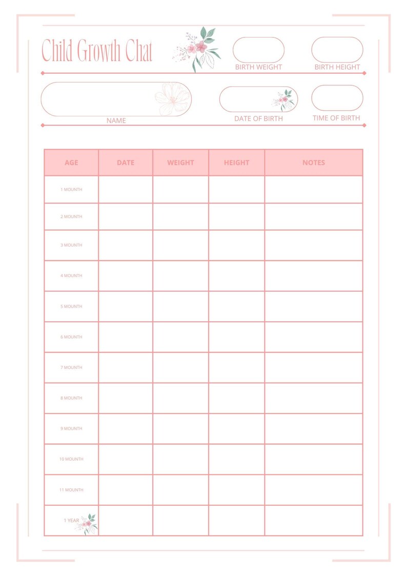 Printable Child Growth Chart Record: Track Your Baby's Height & Weight ...
