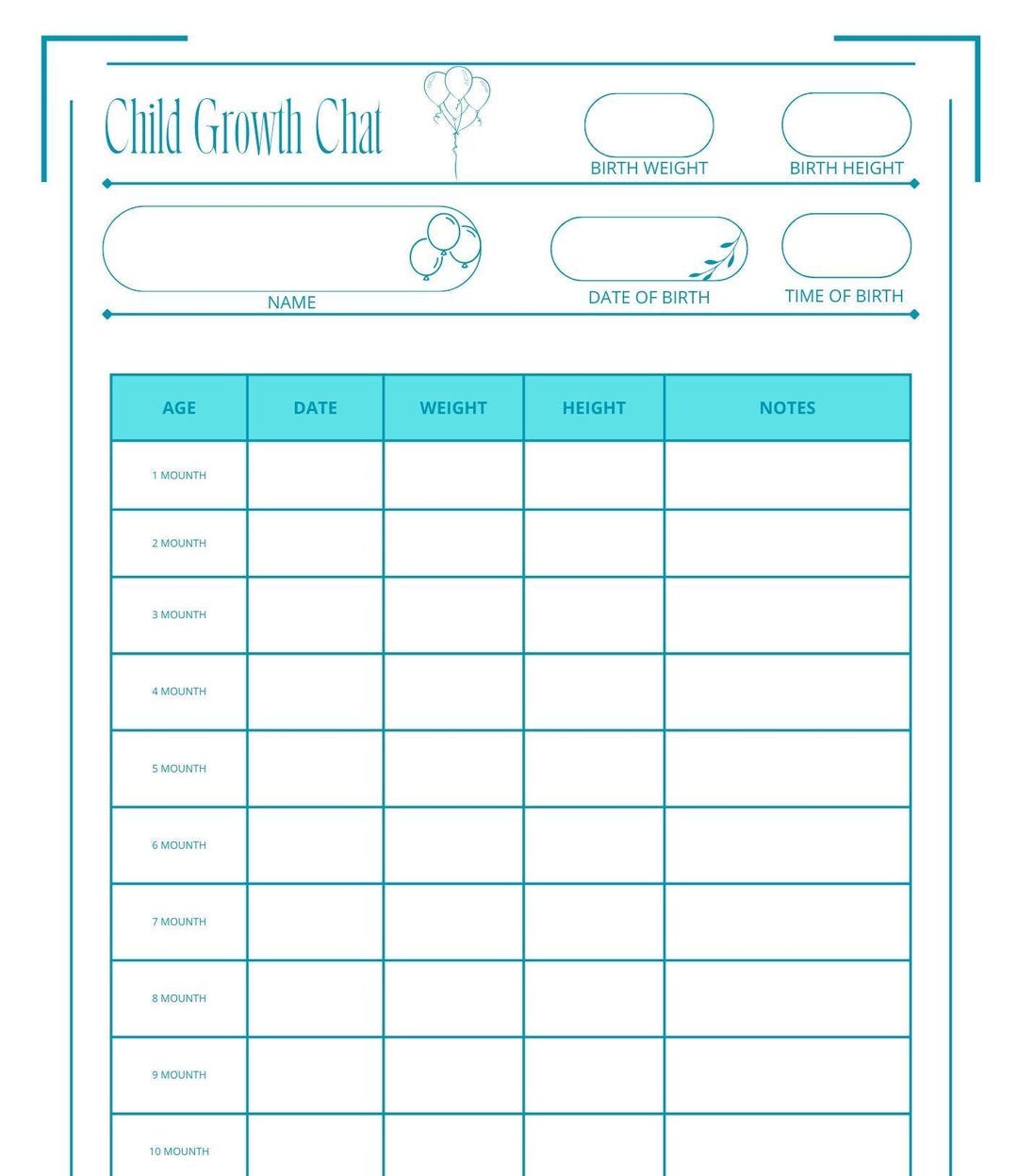 Printable Child Growth Chart Record: Track Your Baby's Height & Weight ...