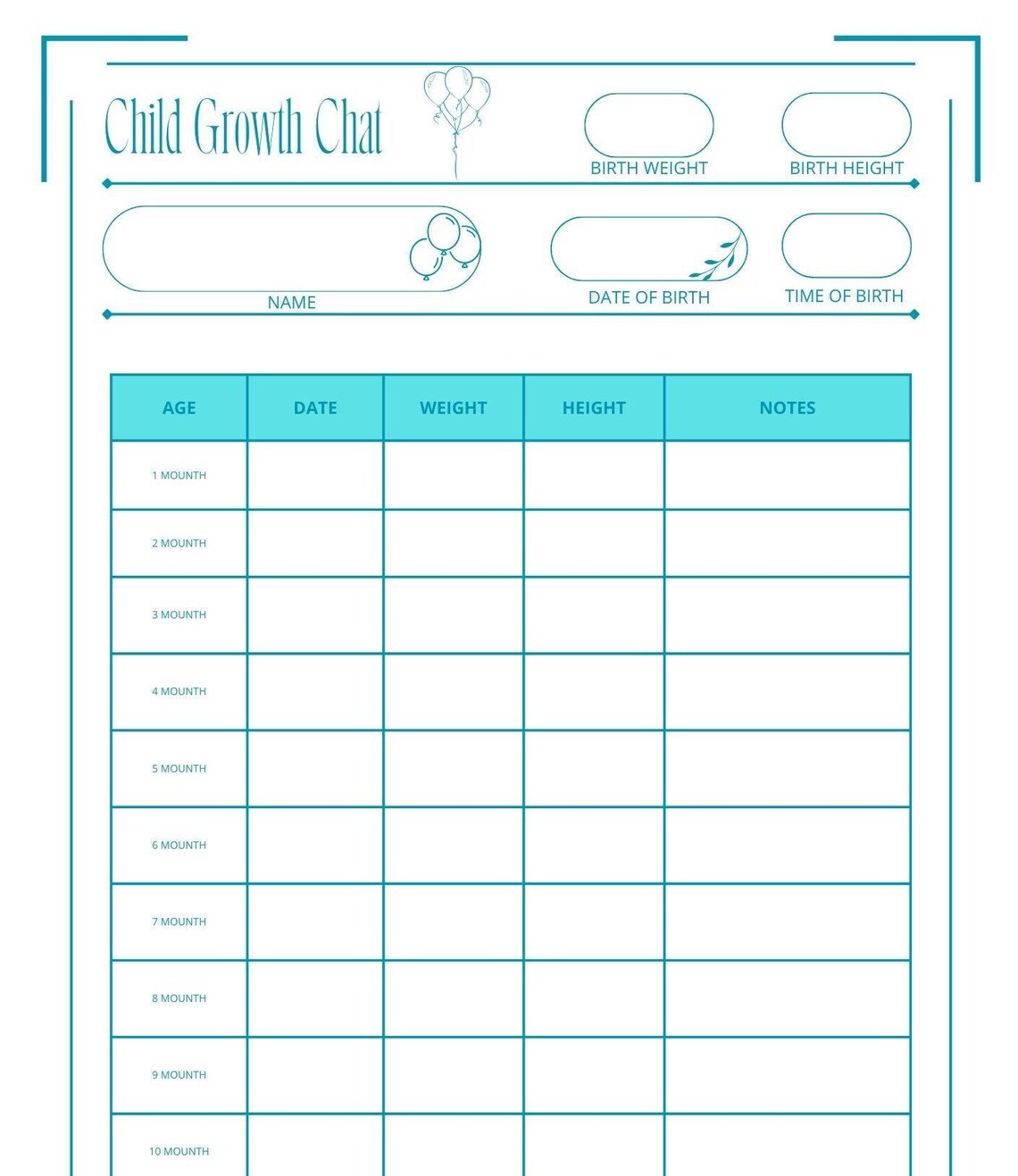 Printable Child Growth Chart Record: Track Your Baby's Height & Weight ...