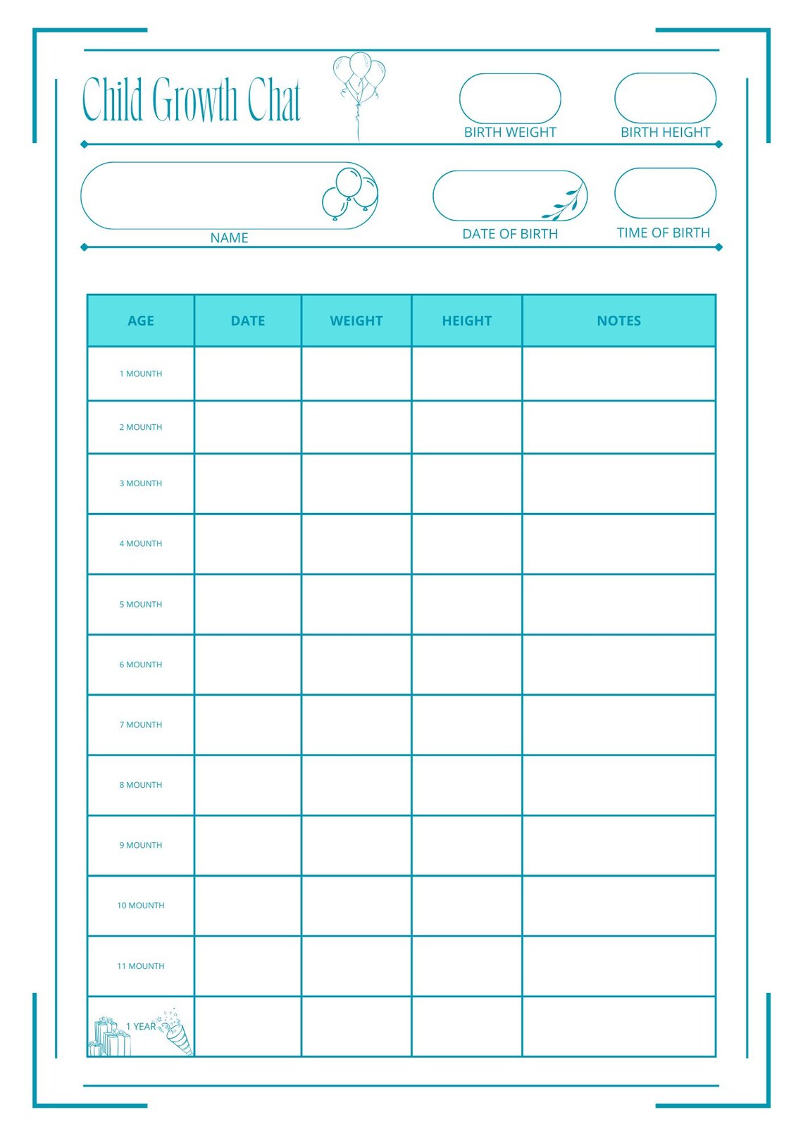 Printable Child Growth Chart Record: Track Your Baby's Height & Weight ...