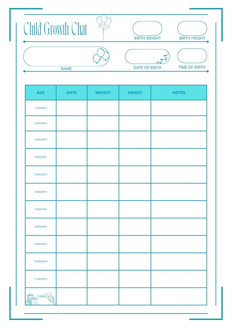 Printable Child Growth Chart Record: Track Your Baby's Height & Weight ...