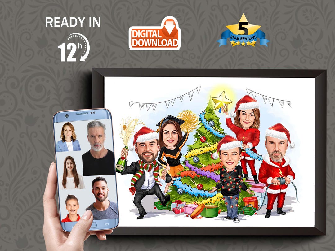 Custom Christmas Elf Family Caricature Portrait, Family Gifts ...
