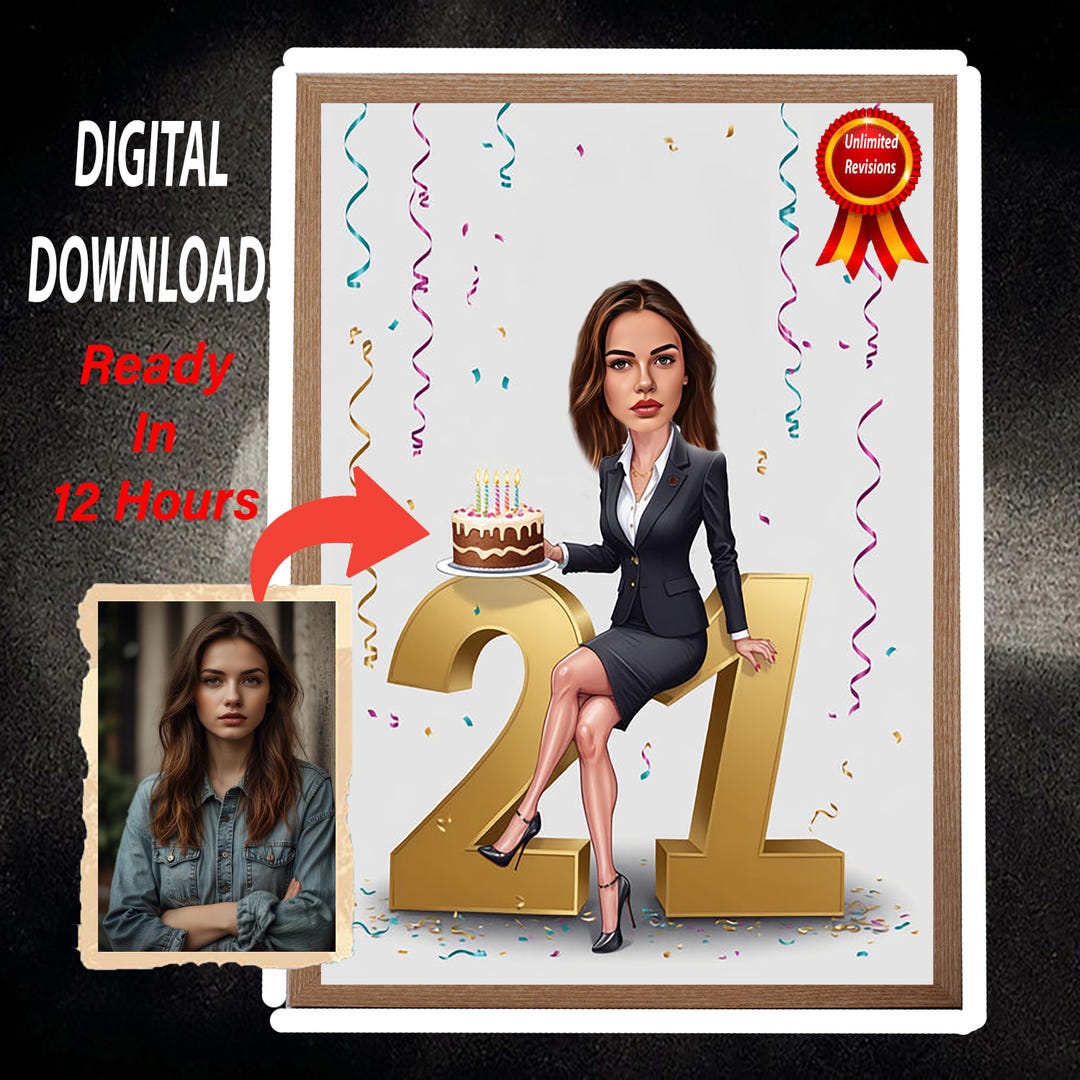 Personalised 21st Cartoon Portrait, Custom Happy Birthday Caricature ...