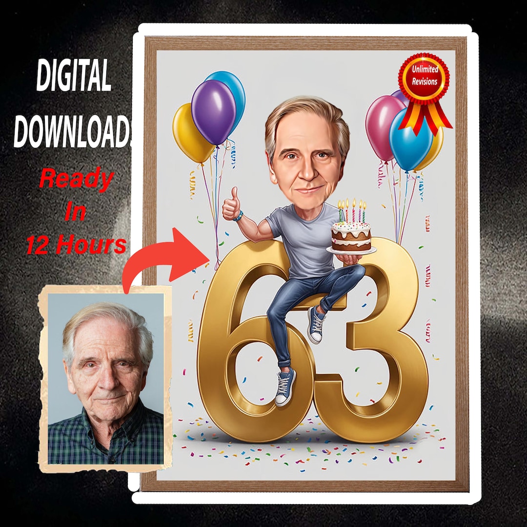PERSONALIZED 63th BIRTHDAY Extra Special Day Caricature Photo to ...