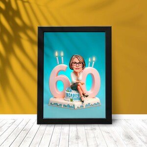 60th Birthday Caricature for Him Custom Birthday Gift Cartoon Portrait ...