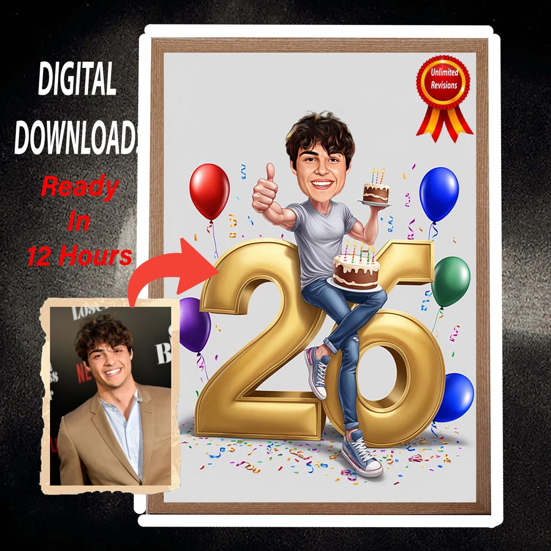 Personalised 25th Cartoon Portrait, Custom Happy Birthday Caricature ...